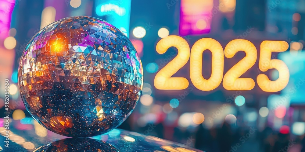 A close-up of the glowing ball as it drops in Times Square, reflecting ...