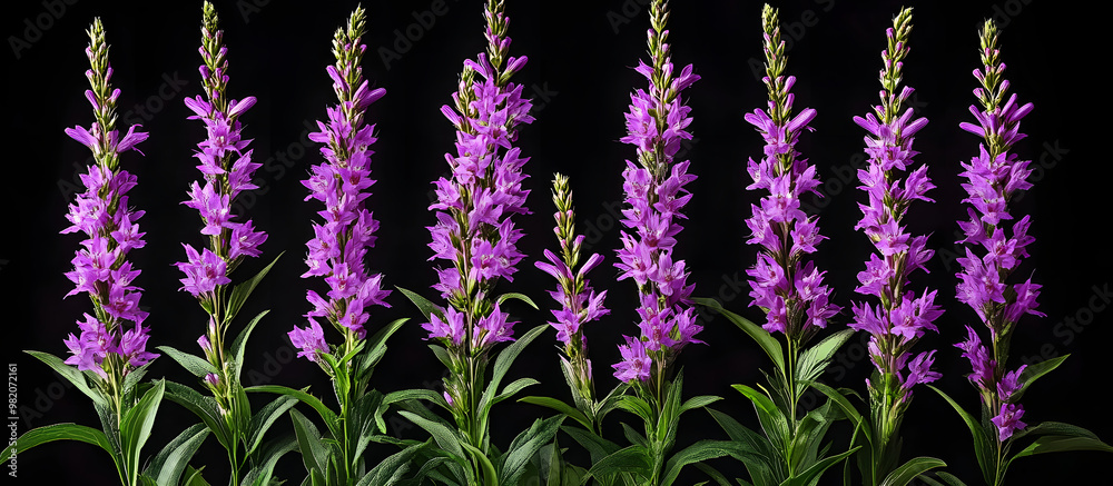 Purple loosestrife flowers belonging to the Lythrum salicaria species ...