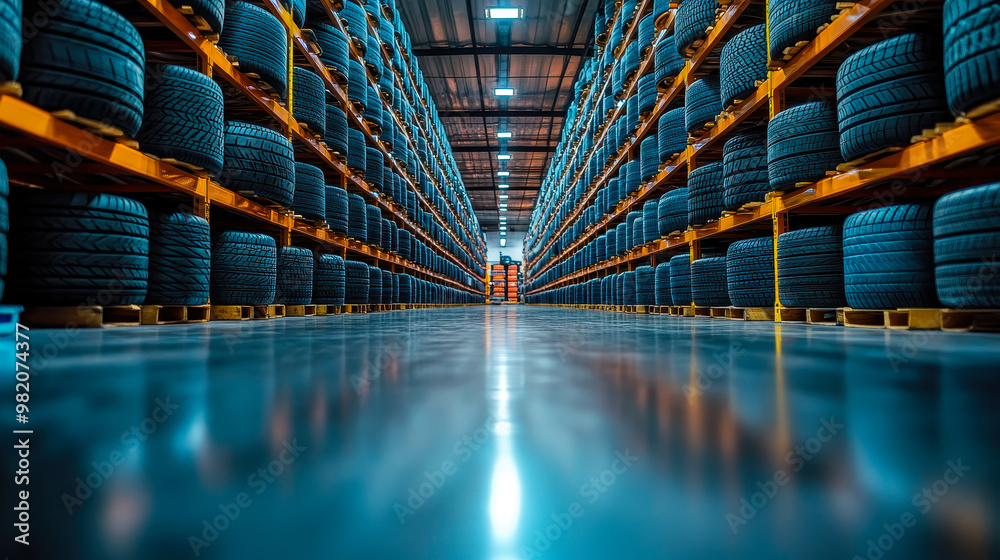 Expansive Warehouse Storing Tires in Symmetrical Rows, Industrial ...