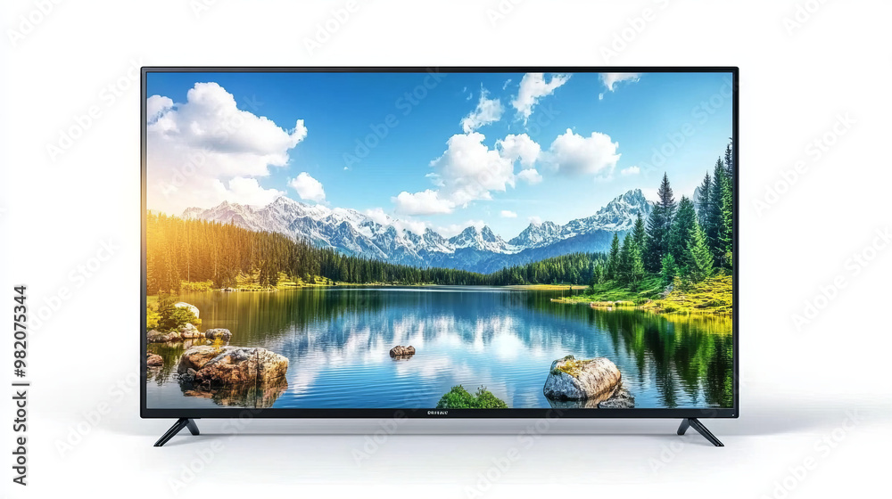 Realistic mockup of a 4K flat-screen LCD, OLED, or plasma TV with a ...