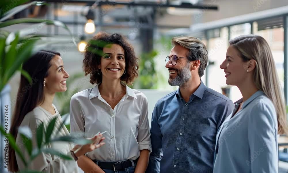 The Buzz of Collaboration: A diverse team engages in lively discussion ...