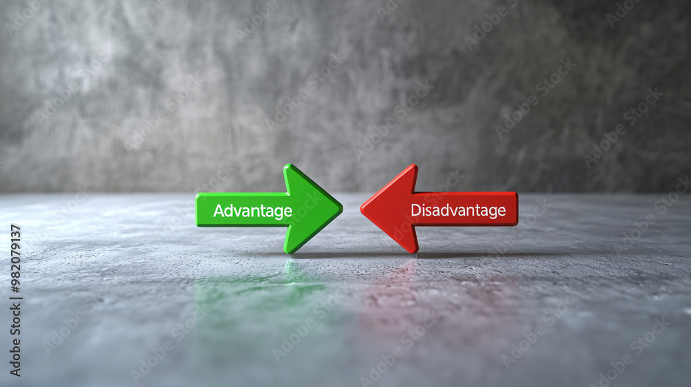 A 3D model of a business comparison setup featuring a green upward ...