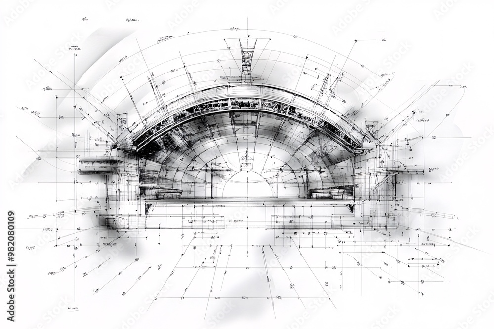 Architectural Blueprint with Handwritten Notes and Lines. Stock ...