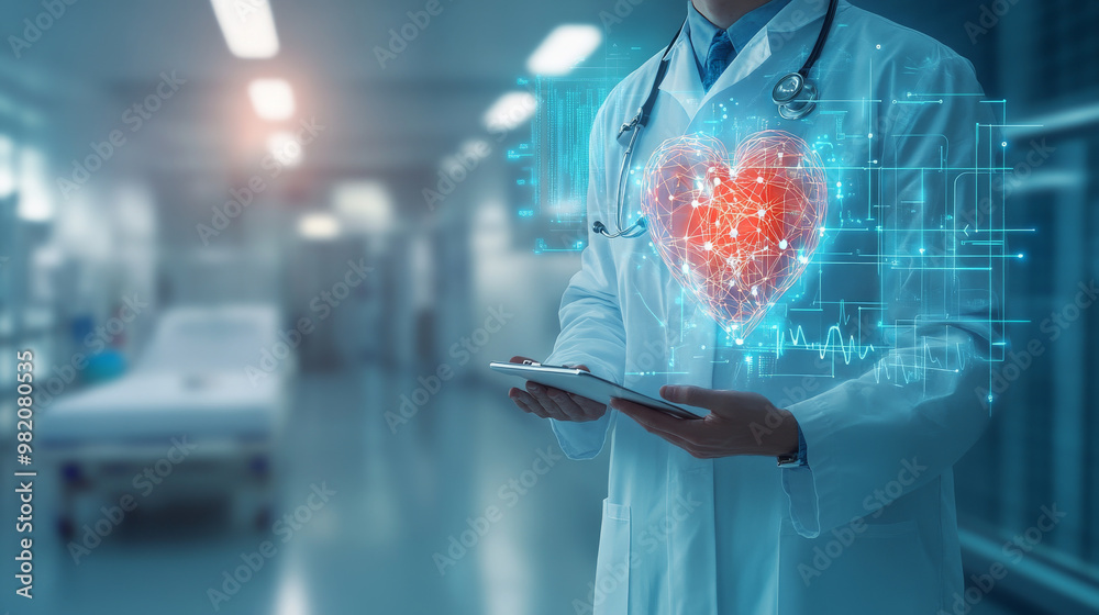Medical technology concept focused on cardiac diagnosis, featuring a ...