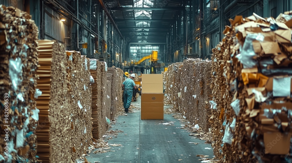 Warehouse of Baled Cardboard for Recycling. Stacks of compressed ...