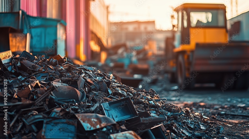 Scrap Metal Piles in Industrial Recycling Yard. Piles of metal scrap ...