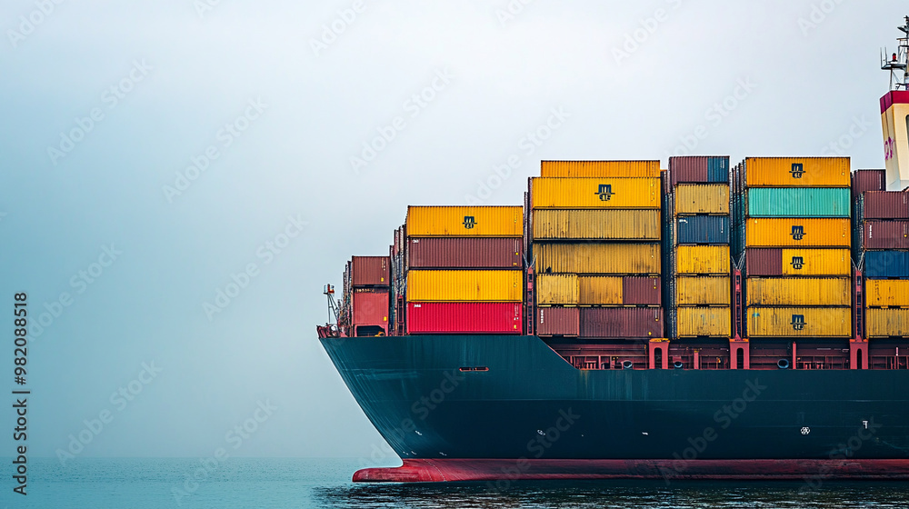 Cargo ship in the middle of the sea. Container handling. Stock Photo ...