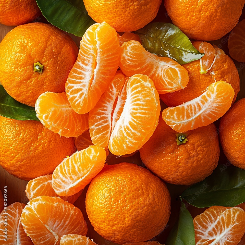 Close-up of vibrant, juicy mandarin oranges with bright orange peels ...