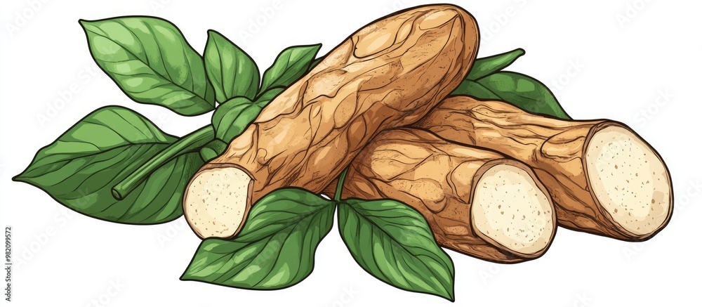 Cartoon illustration of Chinese yam also known as Dioscorea polystachya ...