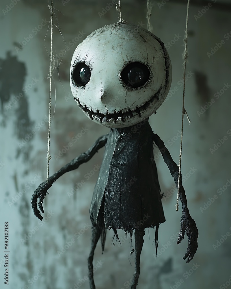 Ghostly Marionette: A puppet-like character with a cracked porcelain ...