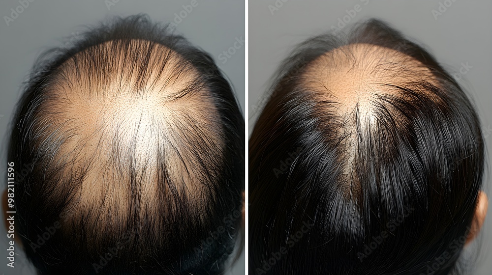 Before-and-after crown view of a patient treated with laser hair ...