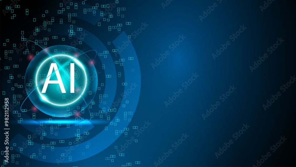 Ai logo blue or Artificial intelligence background. Machine learning ...