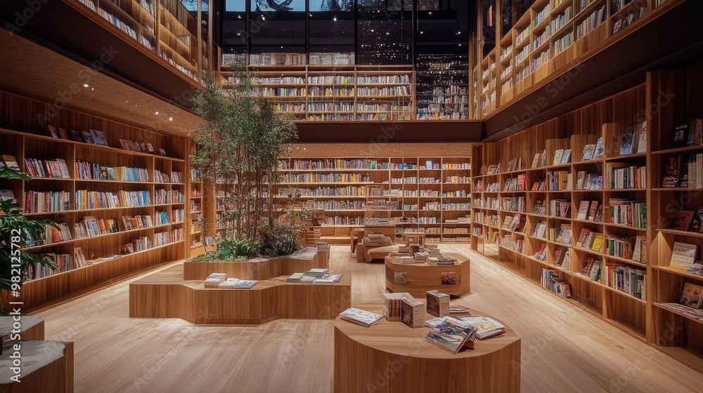 Interior of Tsutaya bookstore, Taoyuan City, showcasing modern wooden ...