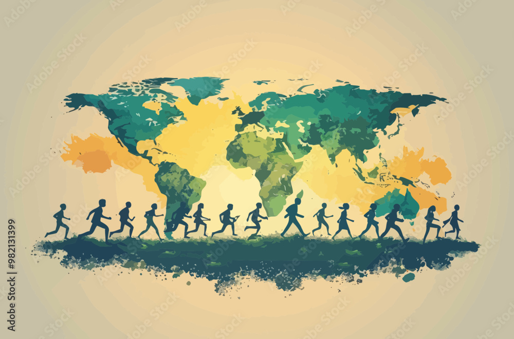 Global Teamwork Collaboration Running Around World Map Vector Concept ...