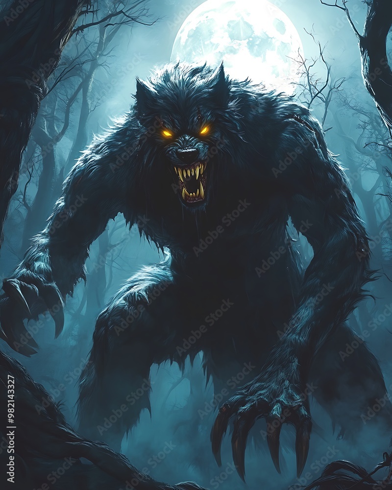 Twisted Werewolf: A terrifying werewolf with exaggerated, cartoonish ...