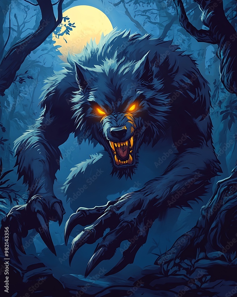 Twisted Werewolf: A terrifying werewolf with exaggerated, cartoonish ...