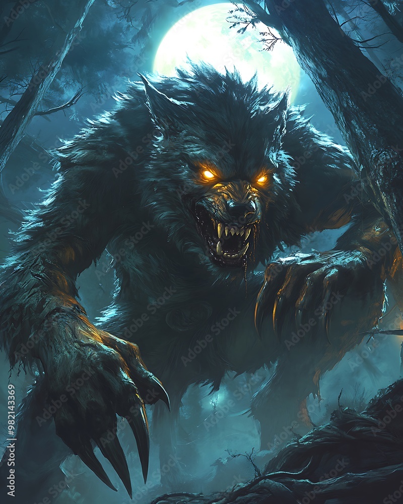 Twisted Werewolf: A terrifying werewolf with exaggerated, cartoonish ...