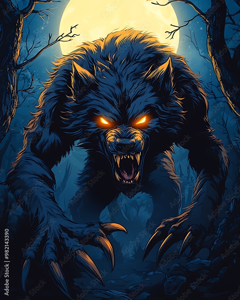 Twisted Werewolf: A terrifying werewolf with exaggerated, cartoonish ...
