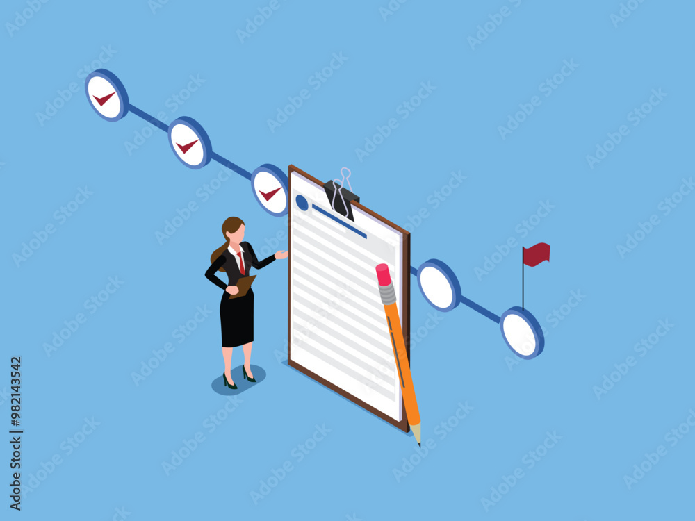 Project Management with Task Checklist and Timeline 3d isometric vector ...