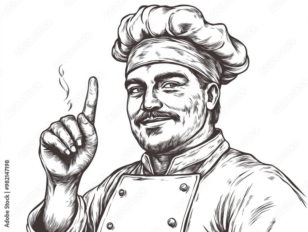Chef s hand gesture of approval in a culinary context depicted in a 2D ...