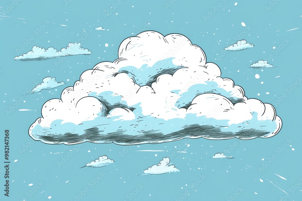 Hand drawn 2D cartoon illustration of a cloud featuring an artistic and ...