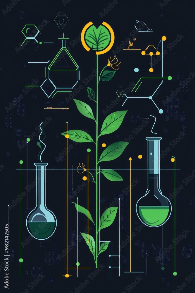 2D cartoon illustration of plant breeding featuring biochemistry ...