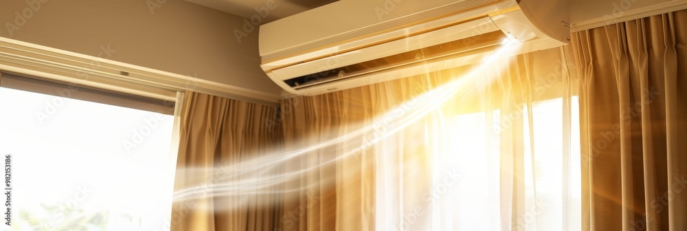 Modern Room Interior With Working Air Conditioner, Fresh Cooling Air ...