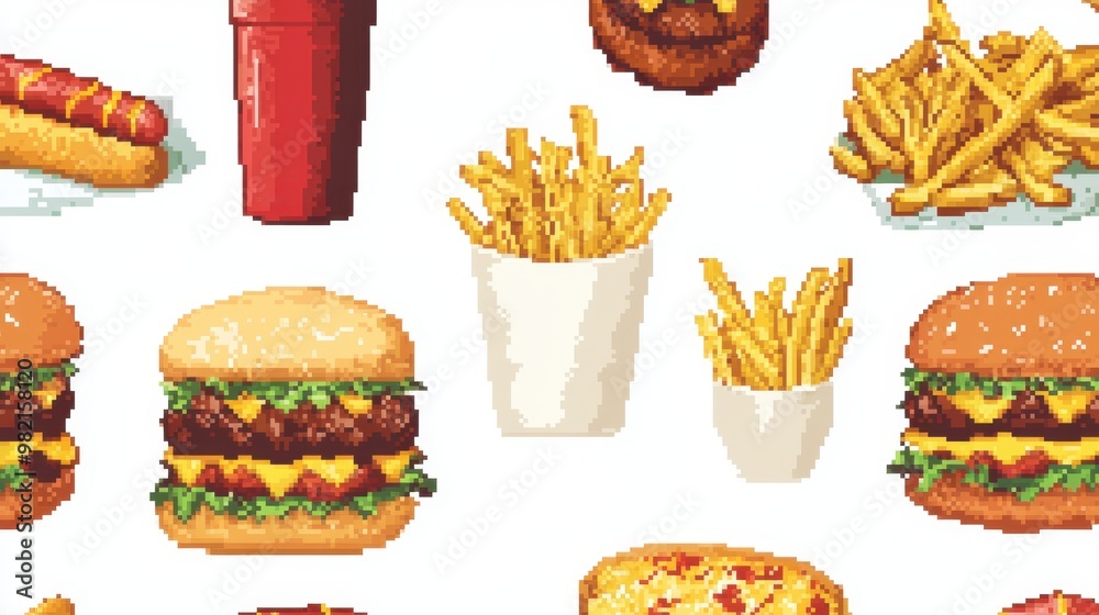 Pixel Art Fast Food Vector Set with Burger,pizza,Soda,Ice Cream,Hot Dog ...