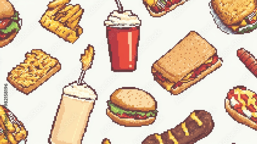 Pixel Art Fast Food Vector Set with Burger,pizza,Soda,Ice Cream,Hot Dog ...