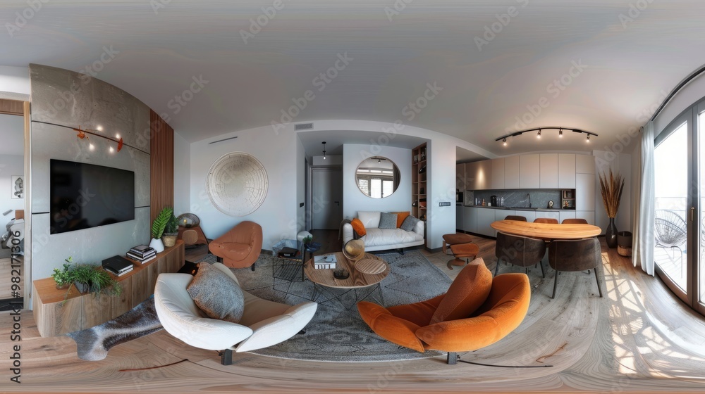 full seamless hdri panorama in interior of guest living room hall with ...