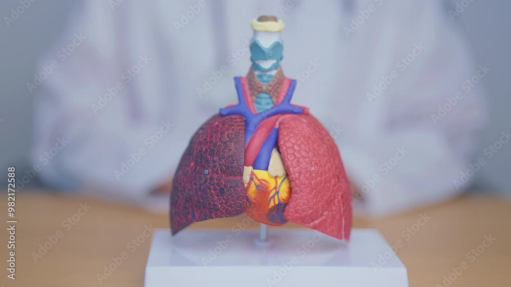 Doctor with Respiratory system anatomy for Diseases. Lung Cancer ...