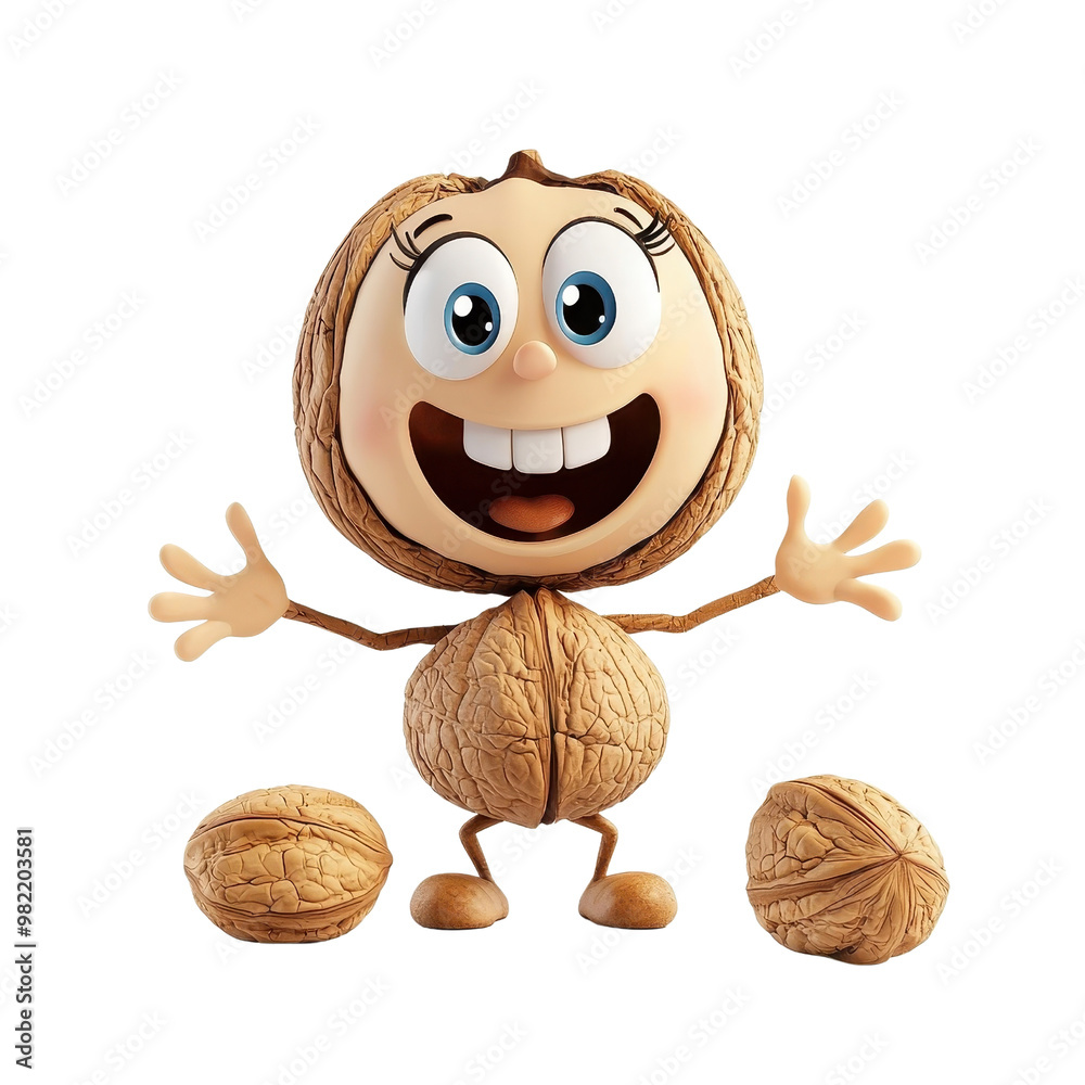 3D cartoon character walnuts, isolated on a white background. PNG Stock ...