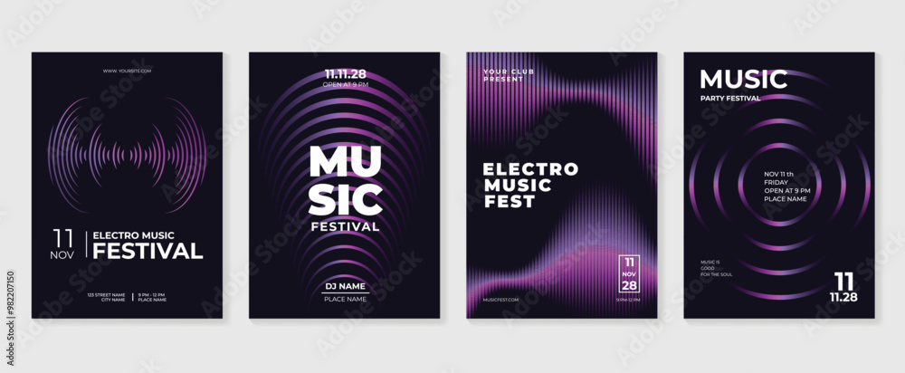 Music poster design background vector set. Electro Sound Cover template ...