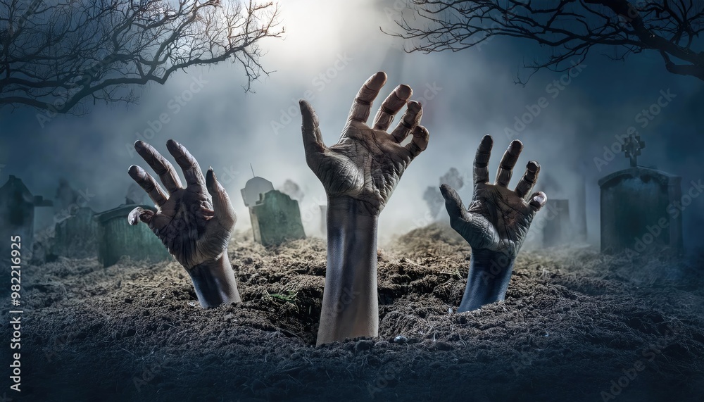 zombie hand in the night. zombie hand in the sky. Zombie Hands Emerging ...