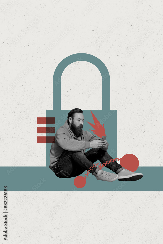 Vertical collage picture young man social media internet communication ...