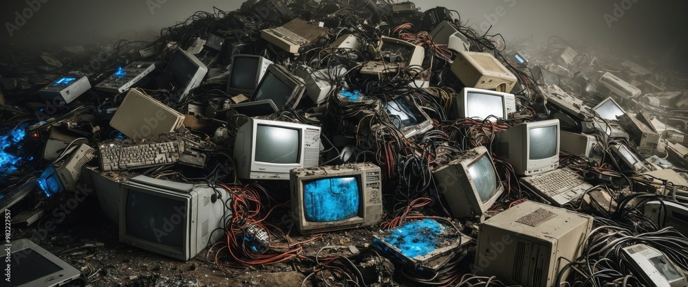 Pile of outdated computers and electronics creating environmental ...
