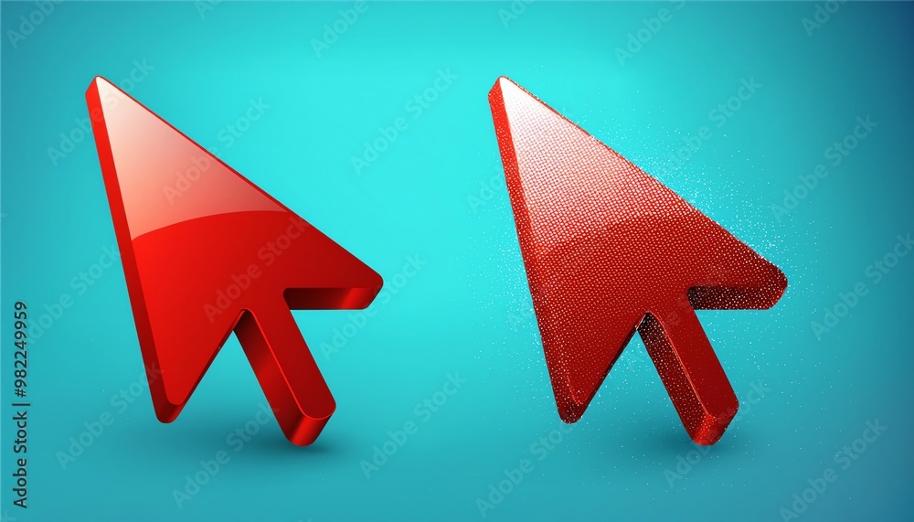 Two vibrant red cursor arrows are depicted against a bright blue ...