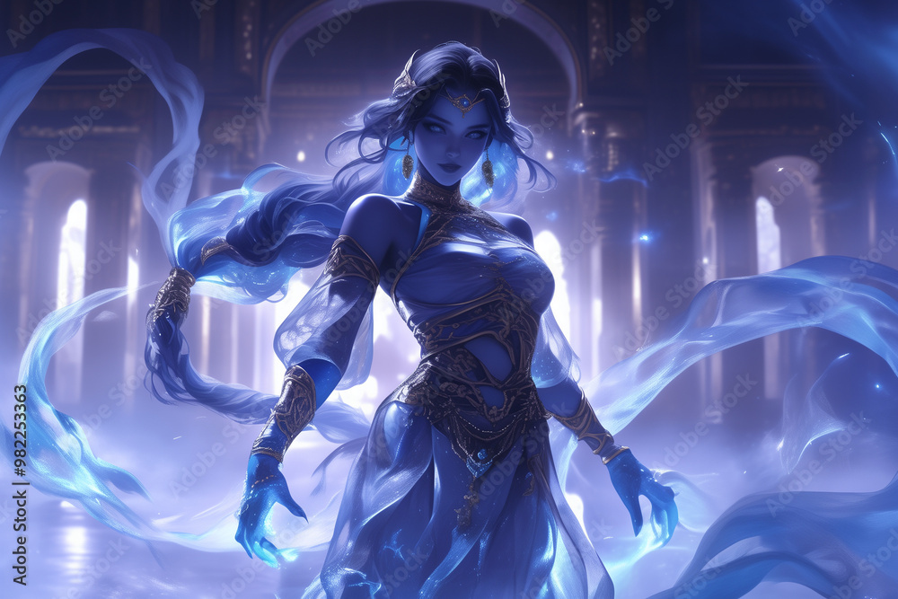 ethereal djinn female floating in a mystical palace surrounded by ...