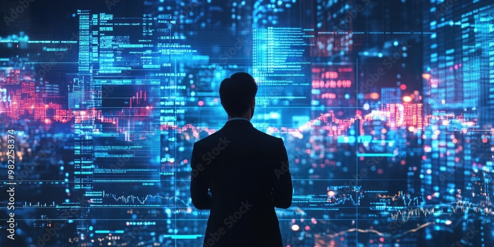 Business finance and technology trends in 2024 are visualized through a ...