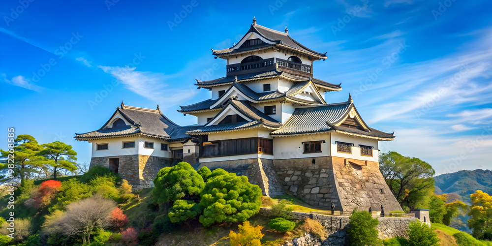 Inuyama Castle standing proud under a clear blue sky in Japan, Inuyama ...