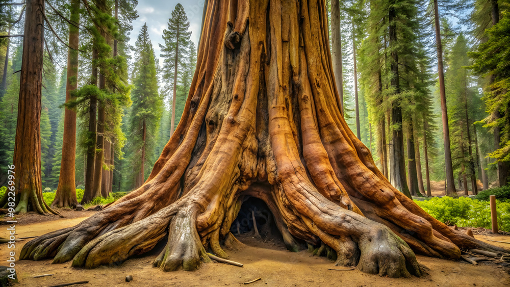 Gnarled base of a Sequoia tree in the Mariposa Grove, Sequoia, tree ...