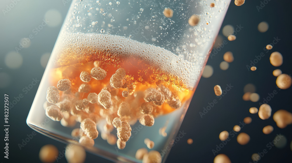 Fermenting yeasts in liquid culture create dynamic scene of bubbles and ...