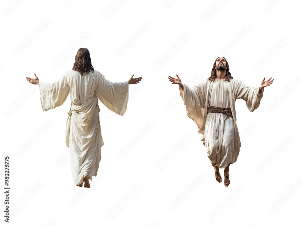 Front and back of Jesus Christ fully visible from head to feet with his ...