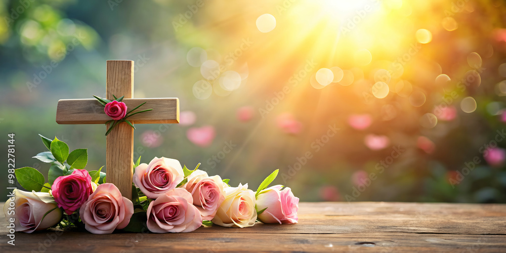 Beautiful background for a sympathy card with a cross and roses ...