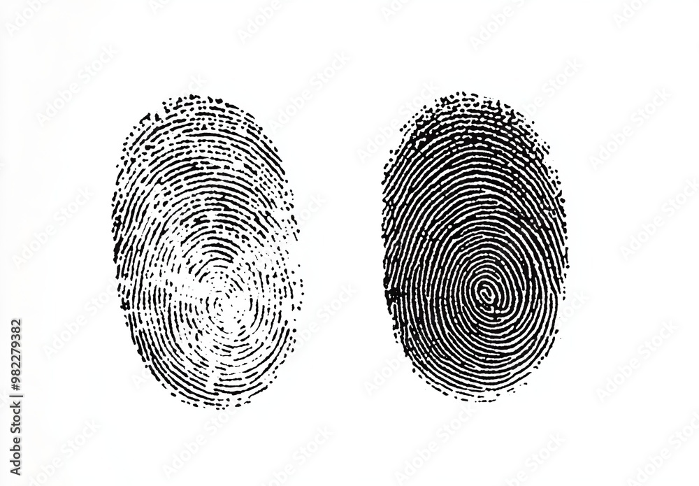 Isolated black and white fingerprints displaying biometric ...
