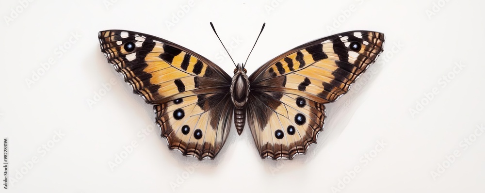 Realistic pencil drawing of a butterfly on white paper, with carefully ...