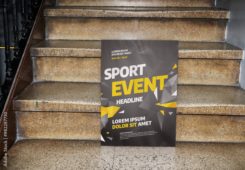 Poster Displayed on a Gritty Urban Staircase Stock Template | Adobe Stock