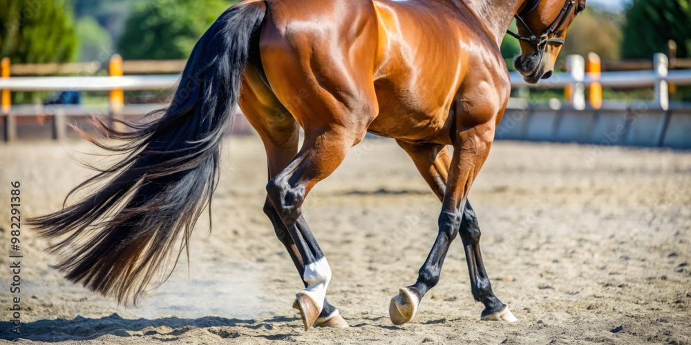"Photograph of a horse's hindquarters, focusing on the muscular shape ...