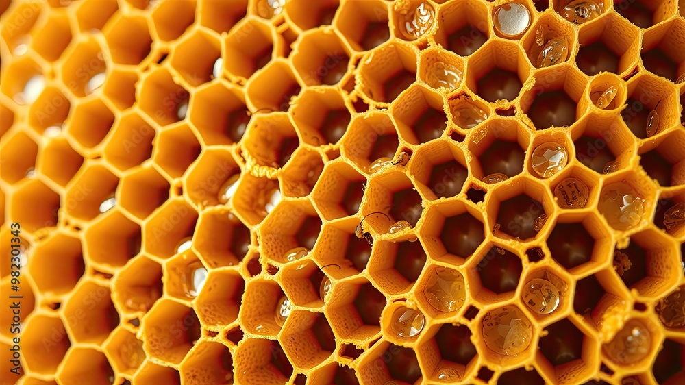 Honeycomb pattern, Natural Honeycomb Structure with Worker Bees, close ...
