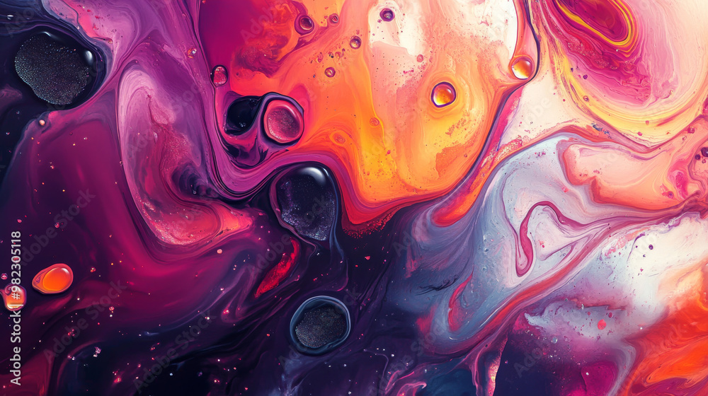 This 2D illustration showcases a vibrant and dynamic abstract mix of ...